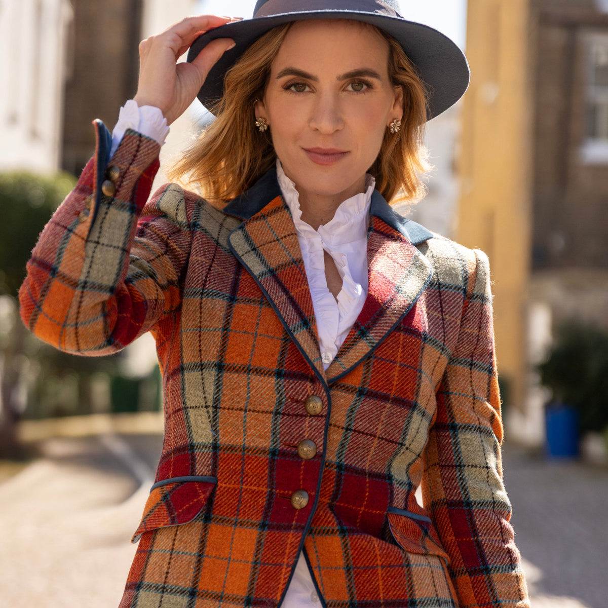 Melbury Tweed Jacket in Pale Moss & Whisky with Teal Velvet – Stumper ...