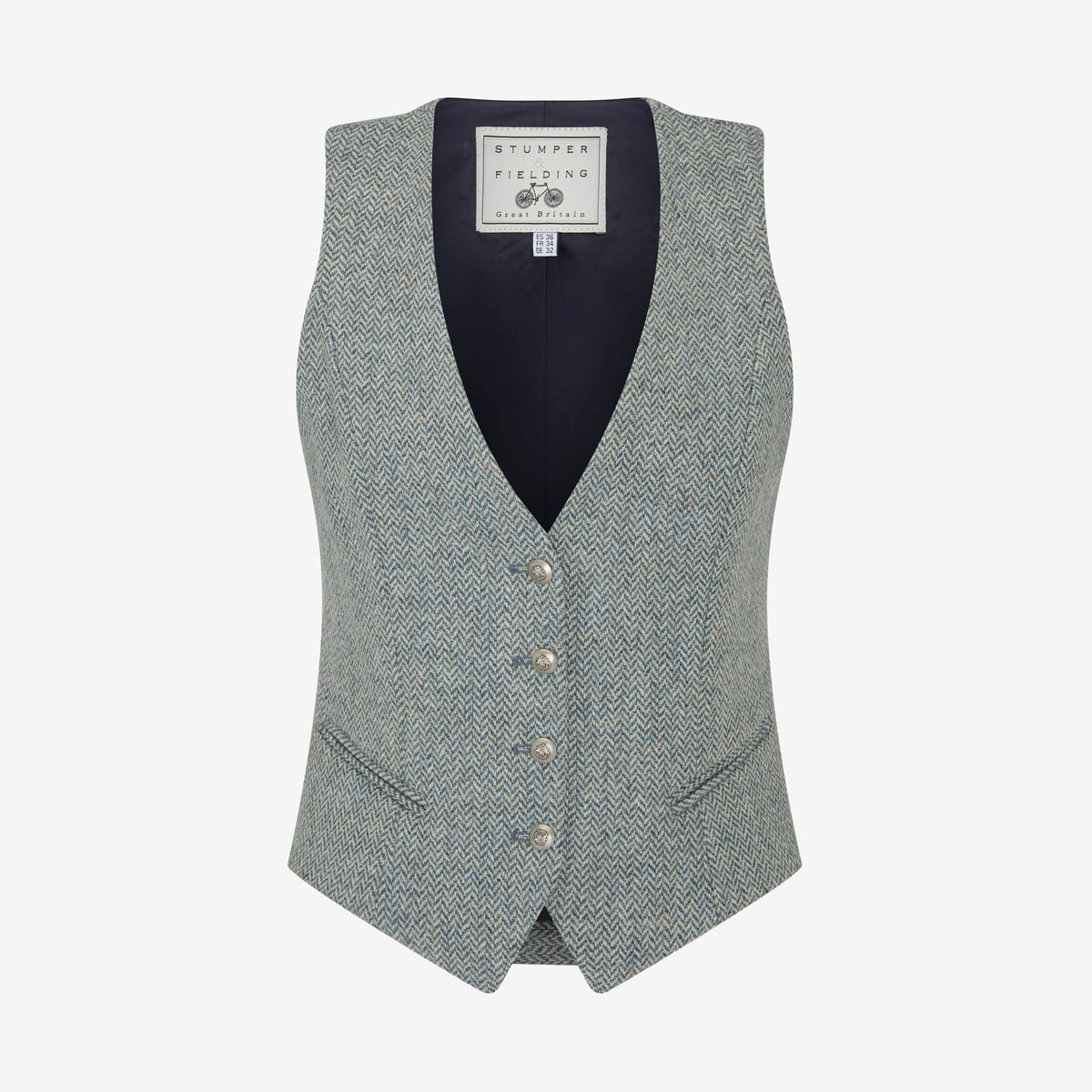 Elgin – Teal & Ivory Herringbone Tweed Waistcoat – Stumper & Fielding
